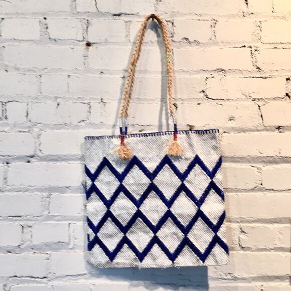 Bags | Metallic Tote Funky Playful Euc Details On Strap | Poshmark